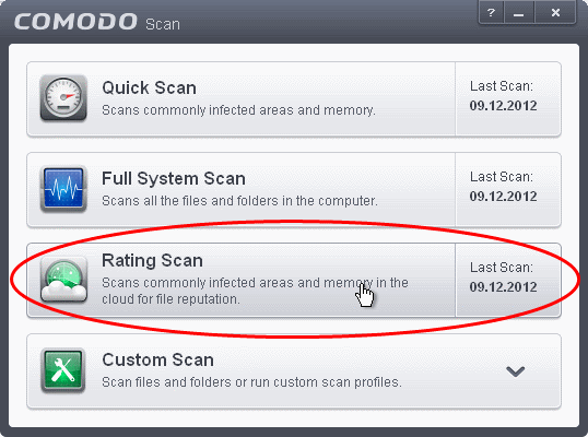 Run a Rating Scan, Virus Scan, Scan My PC | Internet Security| Comodo Internet Security v6.2